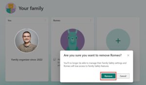 confirm remove from the family group